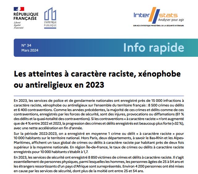 Info Rapide n°34 : Les atteintes à caractère raciste, xénophobe ou ...