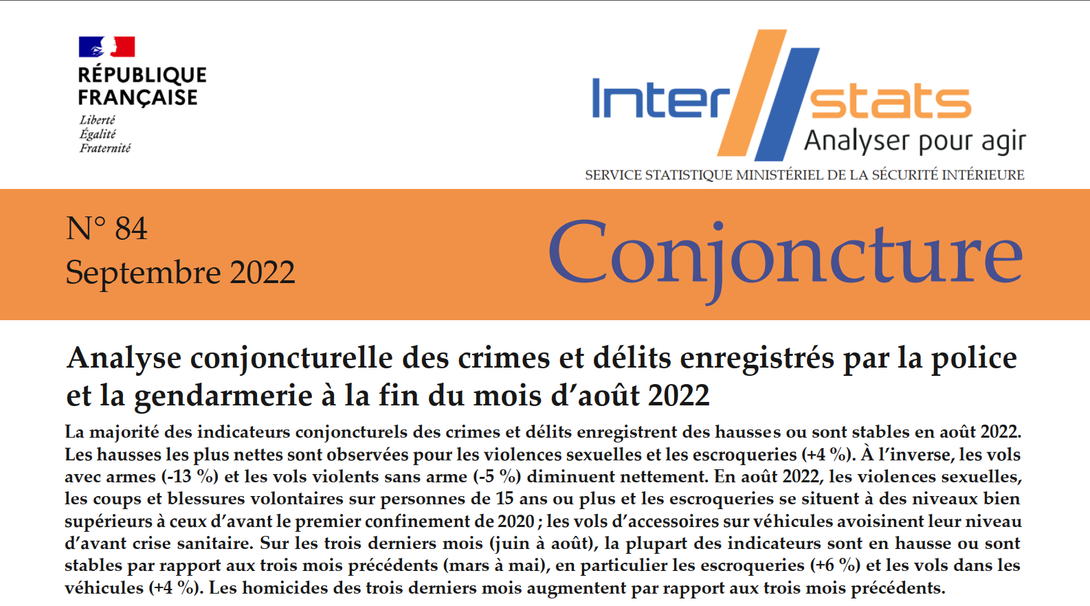 Interstats Conjoncture N° 84 - Septembre 2022 / Interstats Conjoncture ...